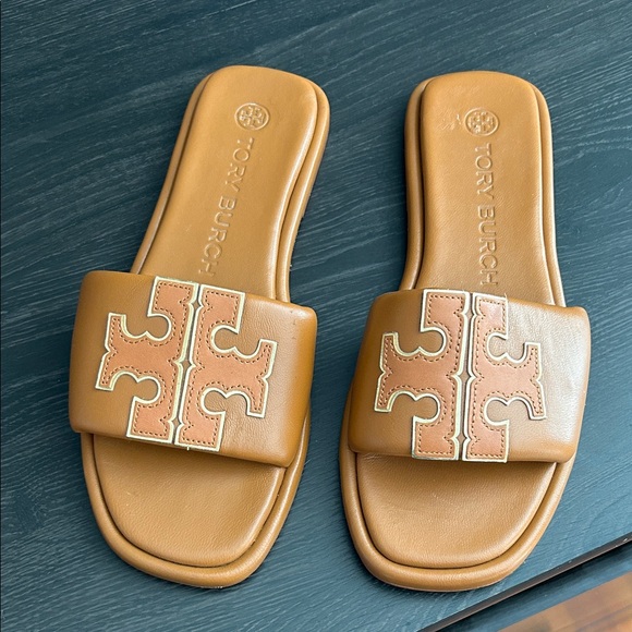 Tory Burch | Shoes | Tory Burch Brown Logo Slide Sandals | Poshmark